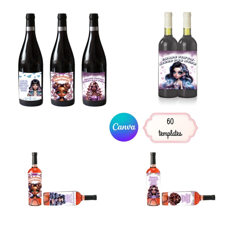 Pour Decisions Wine Label Templates | 60 Editable Canva Wine Bottle ...