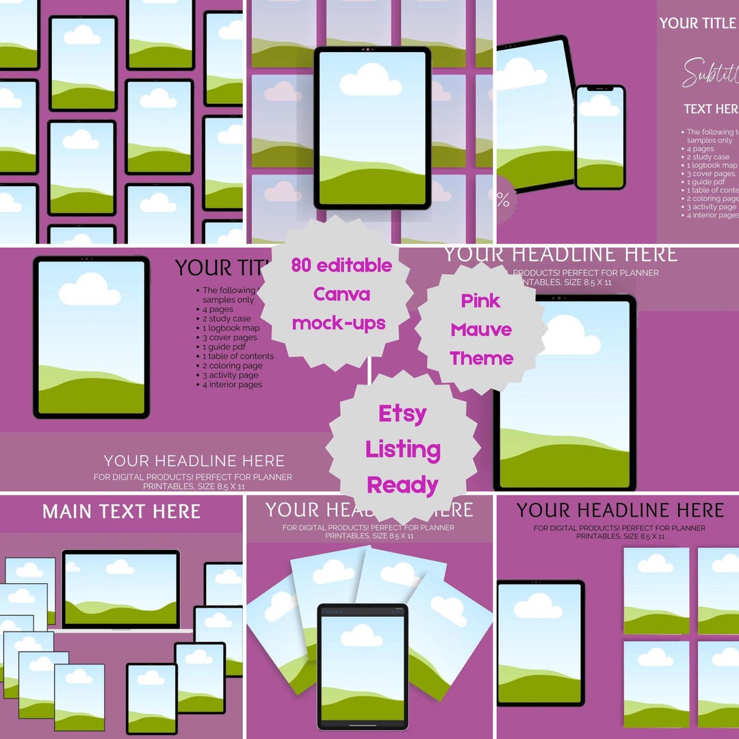 80 Canva Mockups Bundle | Pink Mauve iPad & Phone Mockups | Digital ...