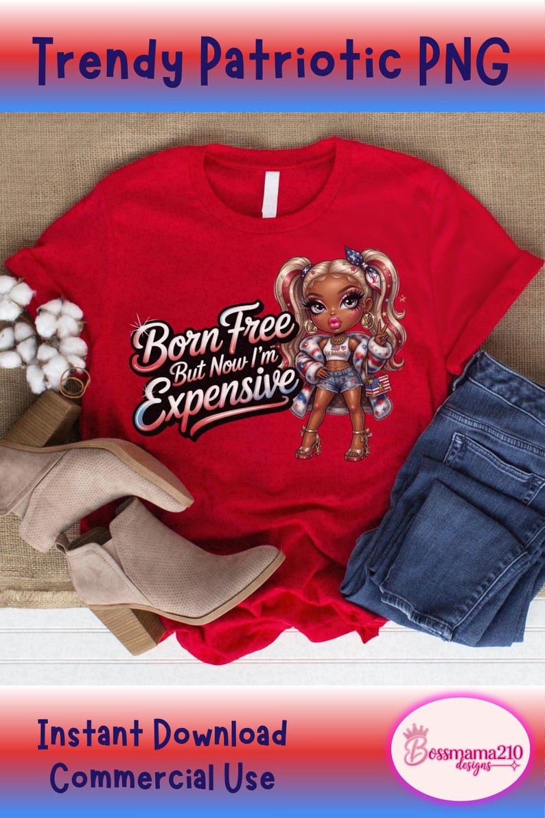 Patriotic Glam Girl Clipart Americana | Coquette Graphic | 4th of July ...