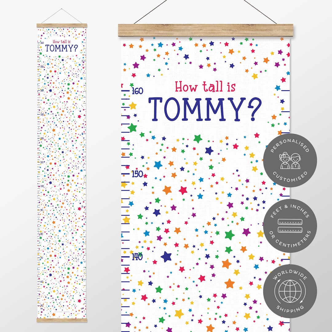 Personalised Rainbow Stars Height Chart Kids Growth Chart Rainbow ...