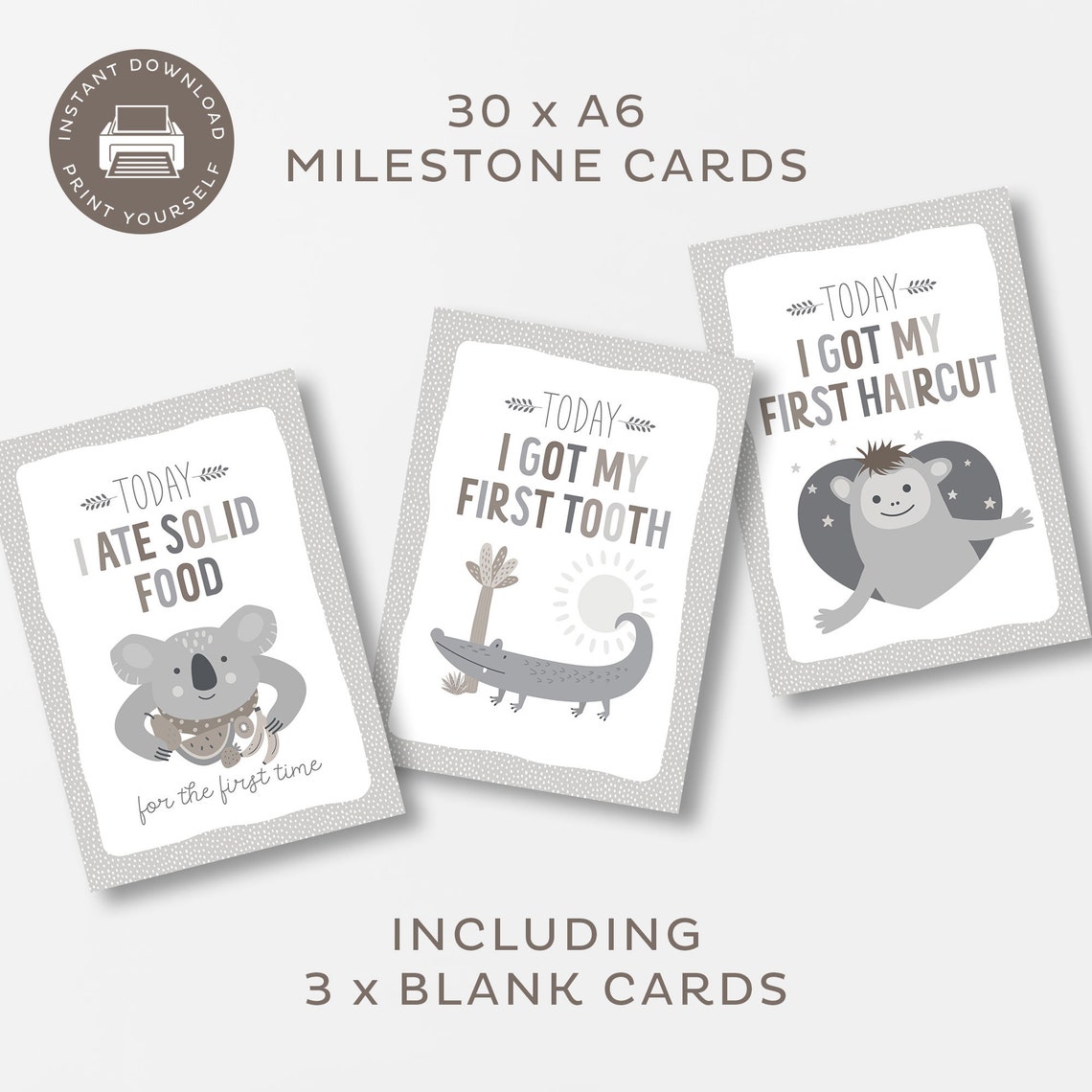 Printable Baby Milestone Cards Safari Animals Milestone Cards Printable ...