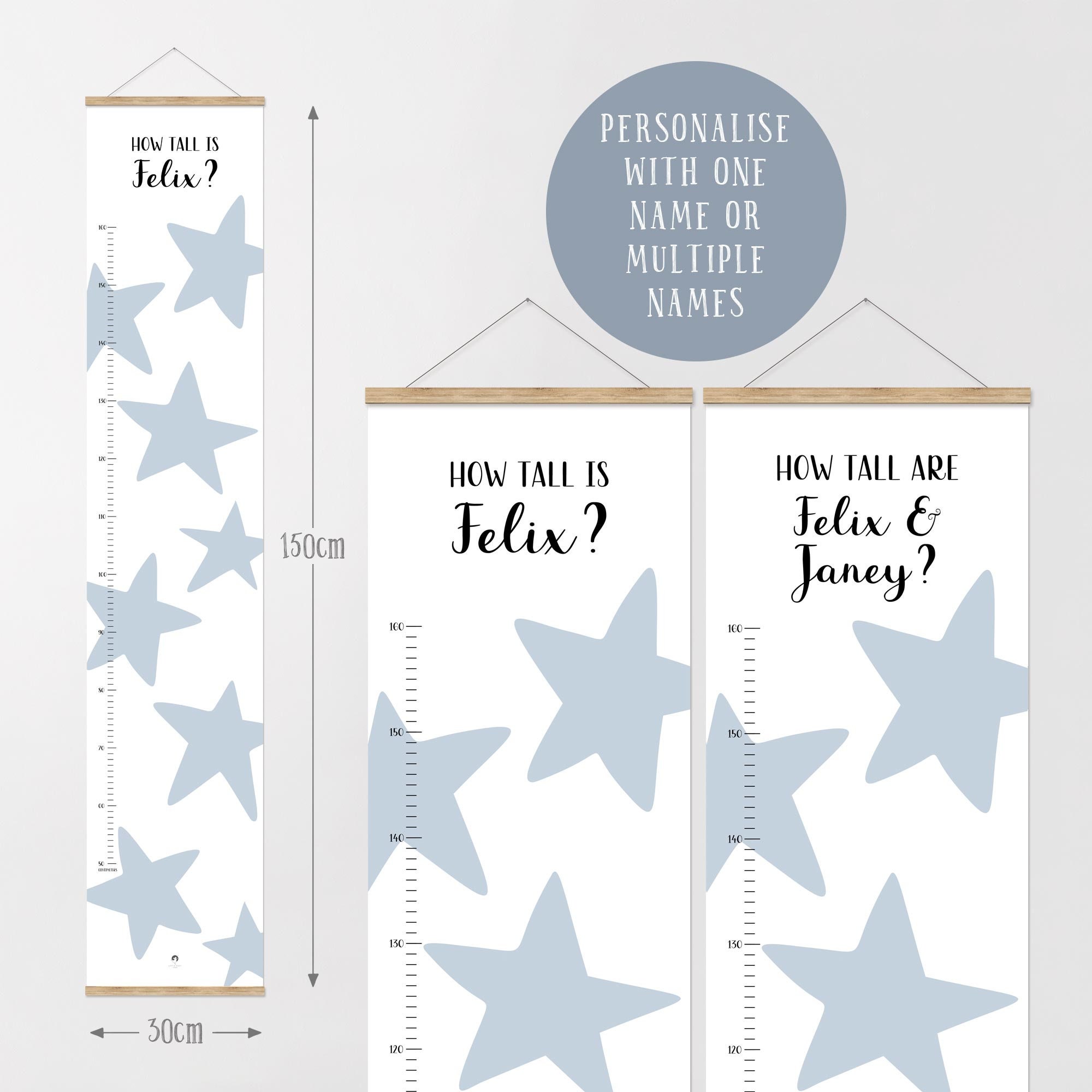 Personalised, Children's Height Chart, Scandi Star Decor, Growth Chart ...
