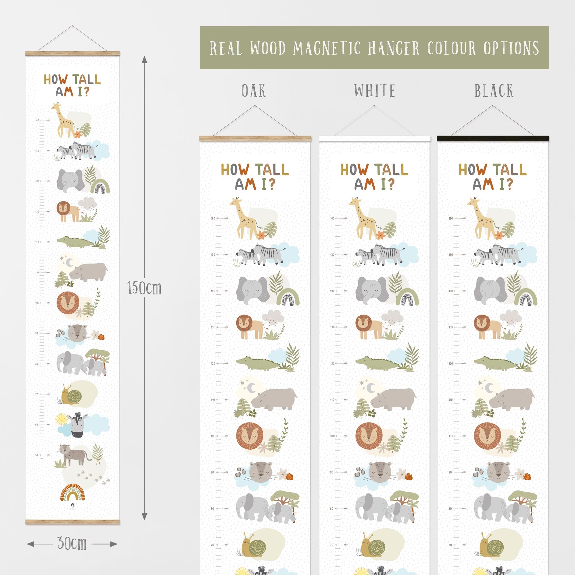 How Tall Am I Kids Height Chart Safari Theme Kids Wall Art Canvas ...