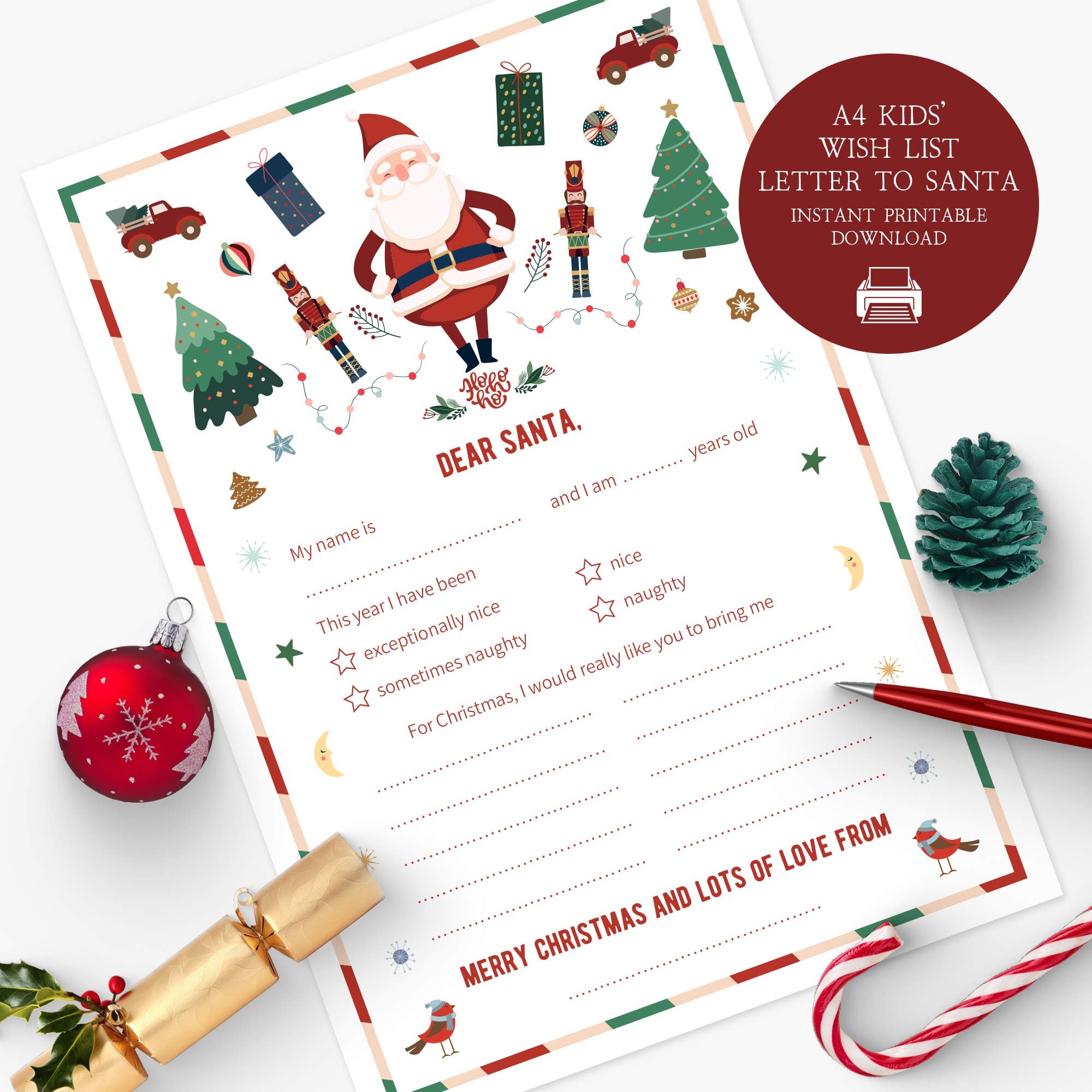 Printable Dear Santa Letter for Kids Digital Download Christmas Letter ...