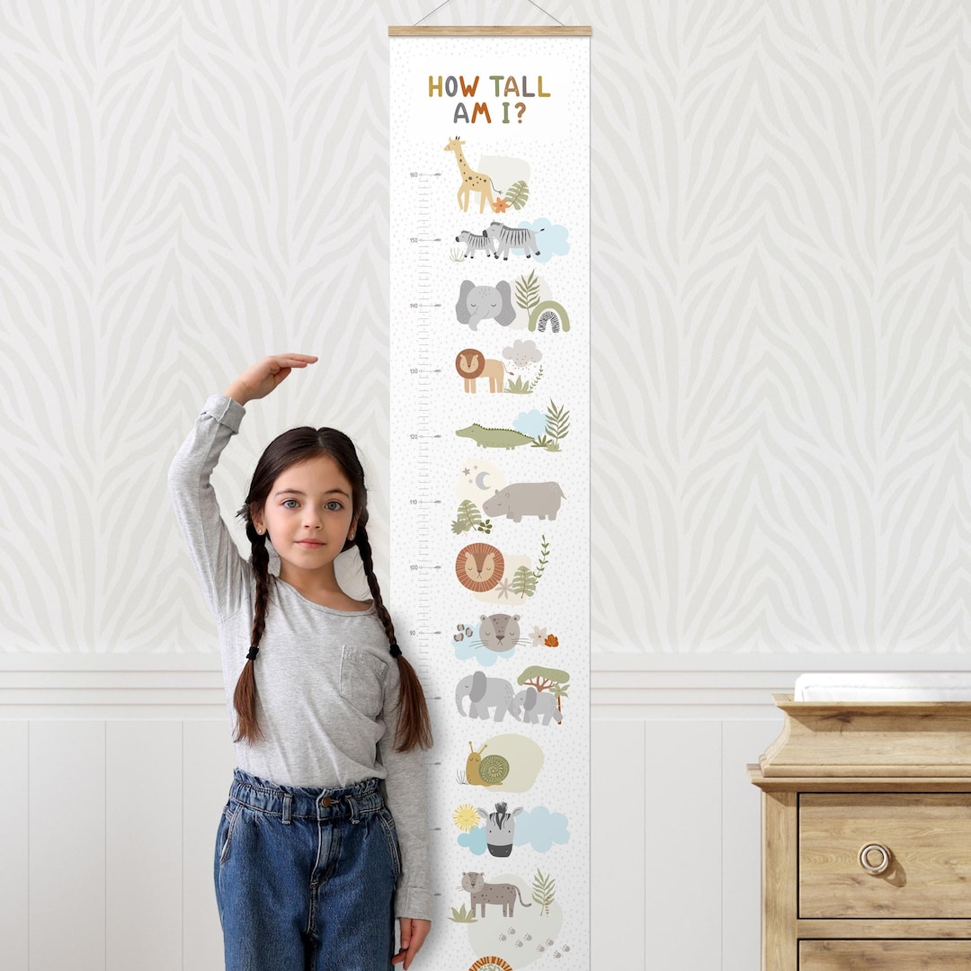 How Tall Am I Kids Height Chart Safari Theme Kids Wall Art Canvas ...