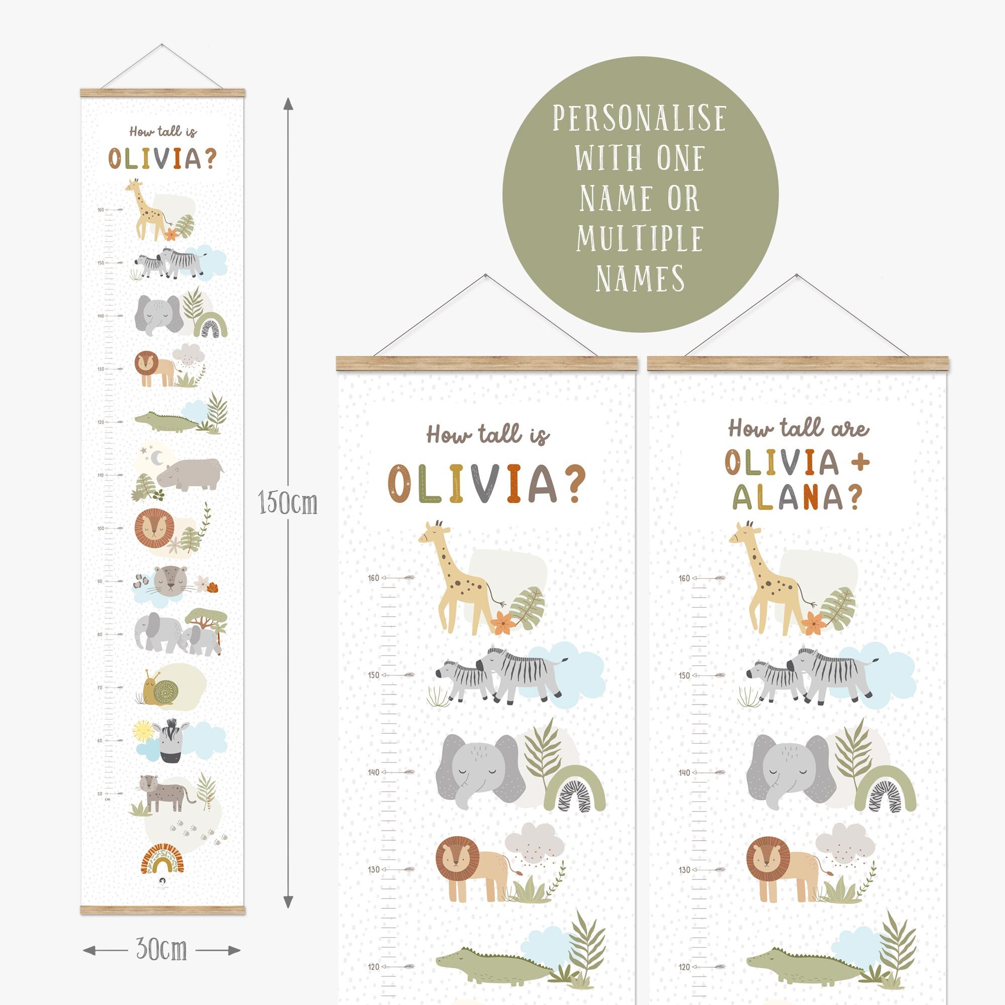Personalised Safari Height Chart, Safari Nursery Decor, Safari Growth ...