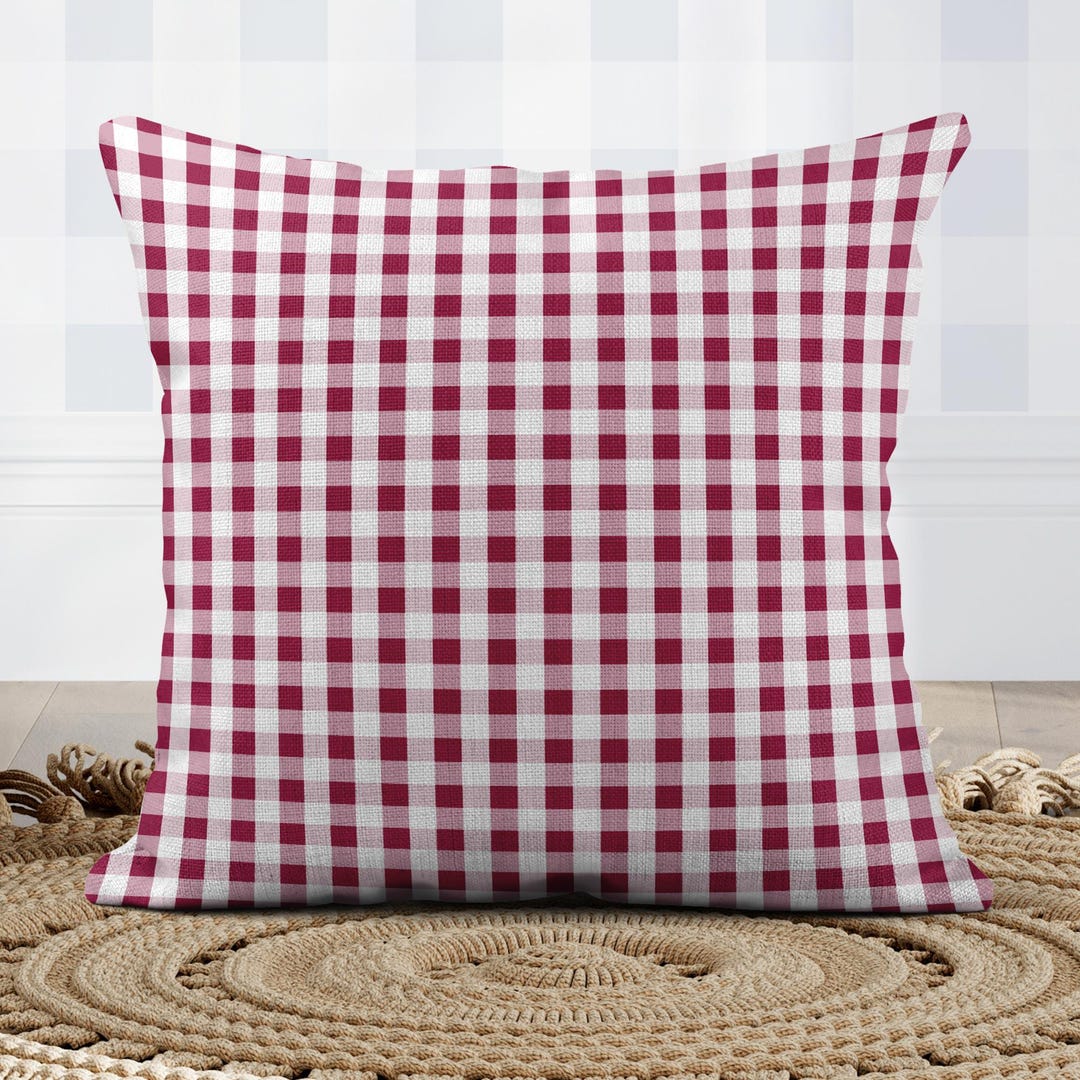 Pink Gingham Linen Cushion, Raspberry Scatter Cushion, Pink and White ...