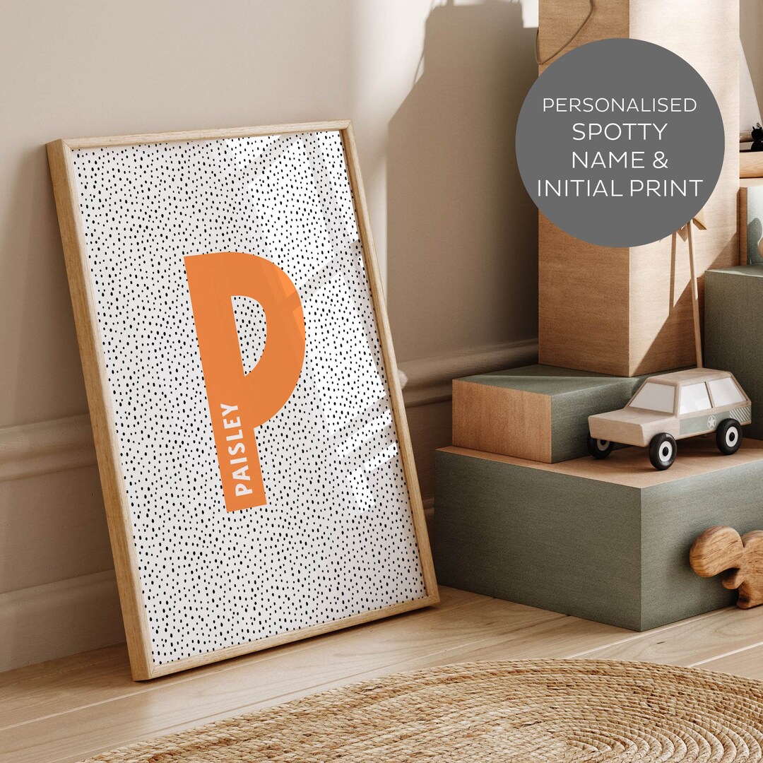 Personalised Polka Dot Name Print, Letter Name Wall Art, Boho Kids ...
