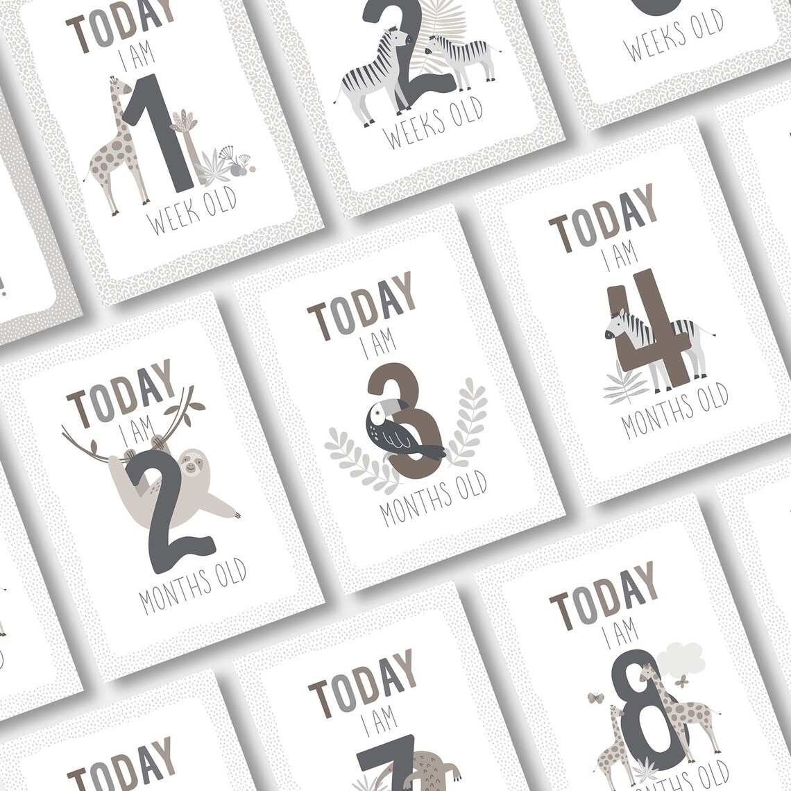 Printable Baby Milestone Cards Safari Animals Milestone Cards Printable ...