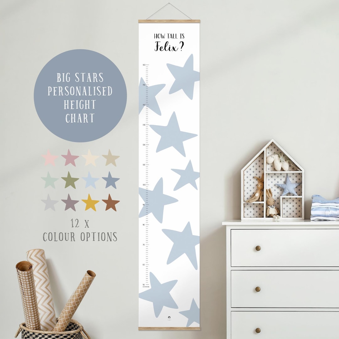 Personalised, Children's Height Chart, Scandi Star Decor, Growth Chart ...