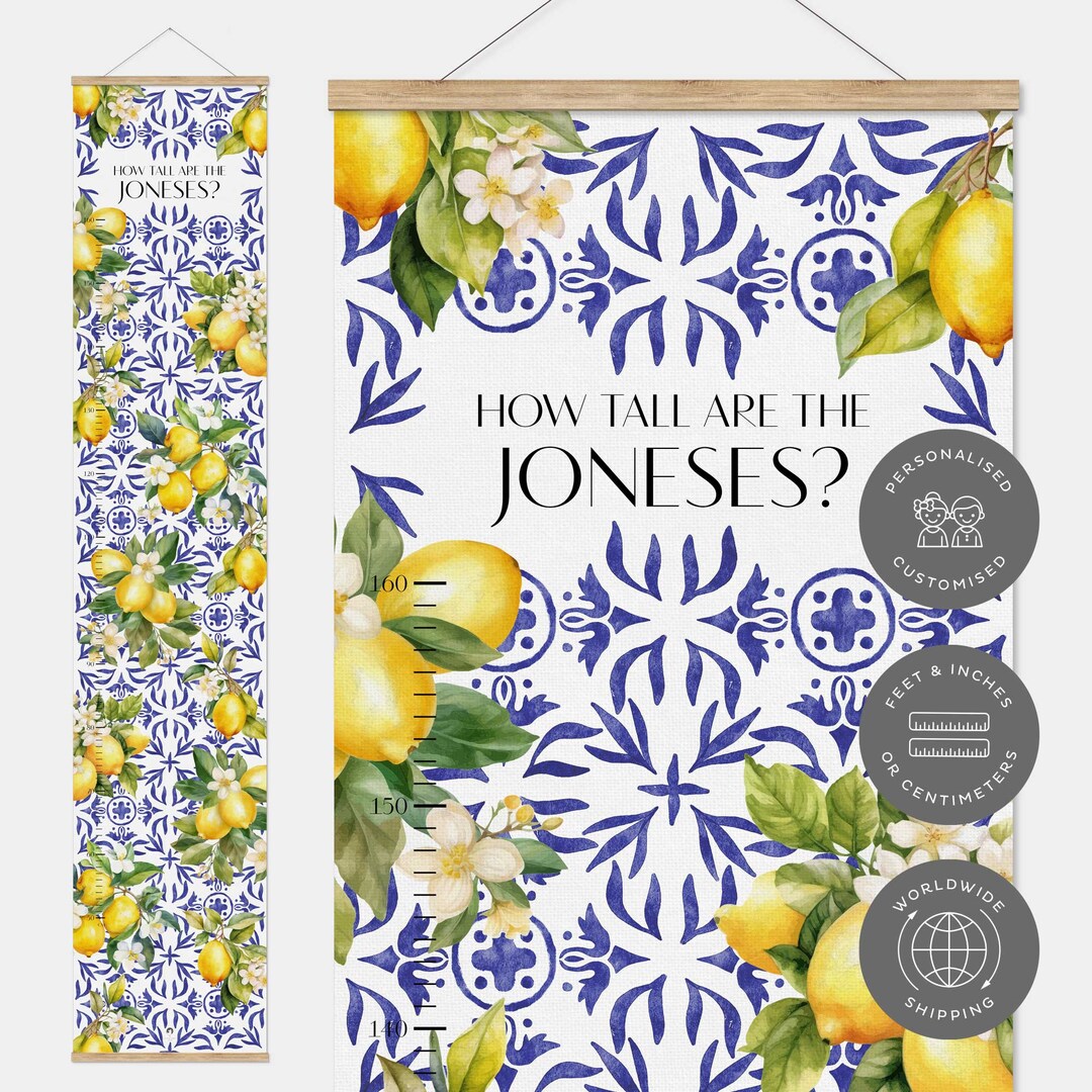 Personalised, Italian Lemons Height Chart Botanical Wall Art Growth ...