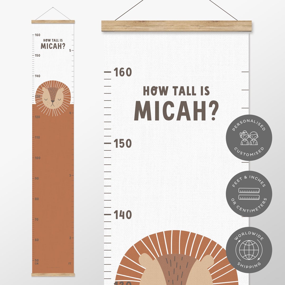 Personalised Safari Lion Kids Height Chart Children's Growth Chart Lion ...