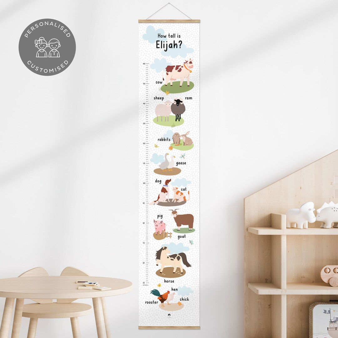 Personalised Farm Yard Animals Canvas Growth Chart, Farm Animals ...