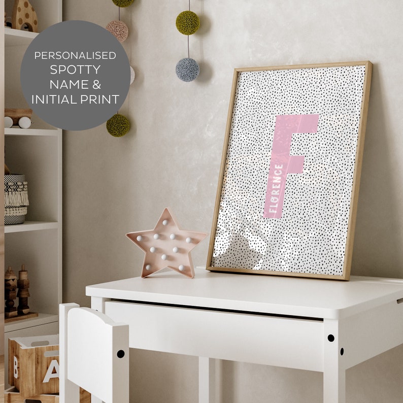 Personalised Polka Dot Name Print, Letter Name Wall Art, Boho Kids ...