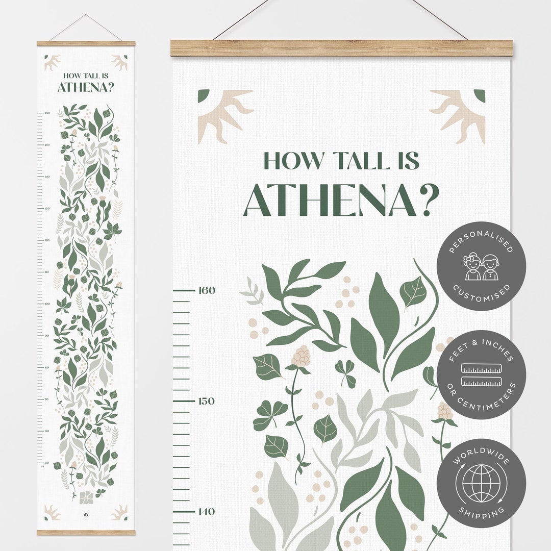 Personalised Botanical Kids Height Chart Flower Growth Chart Nursery ...
