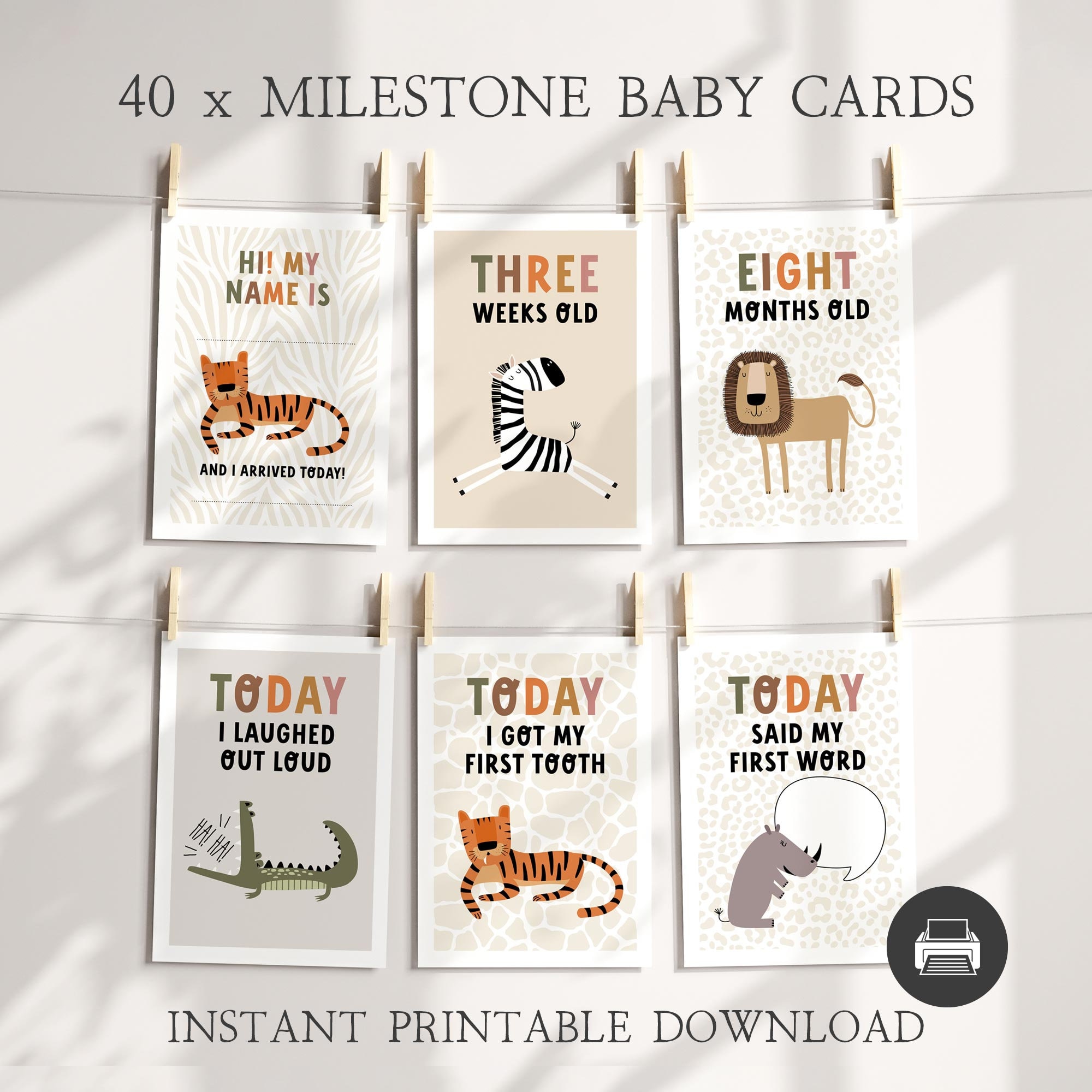 Digital Printable Baby Milestone Cards, Safari Animals Milestone Cards ...