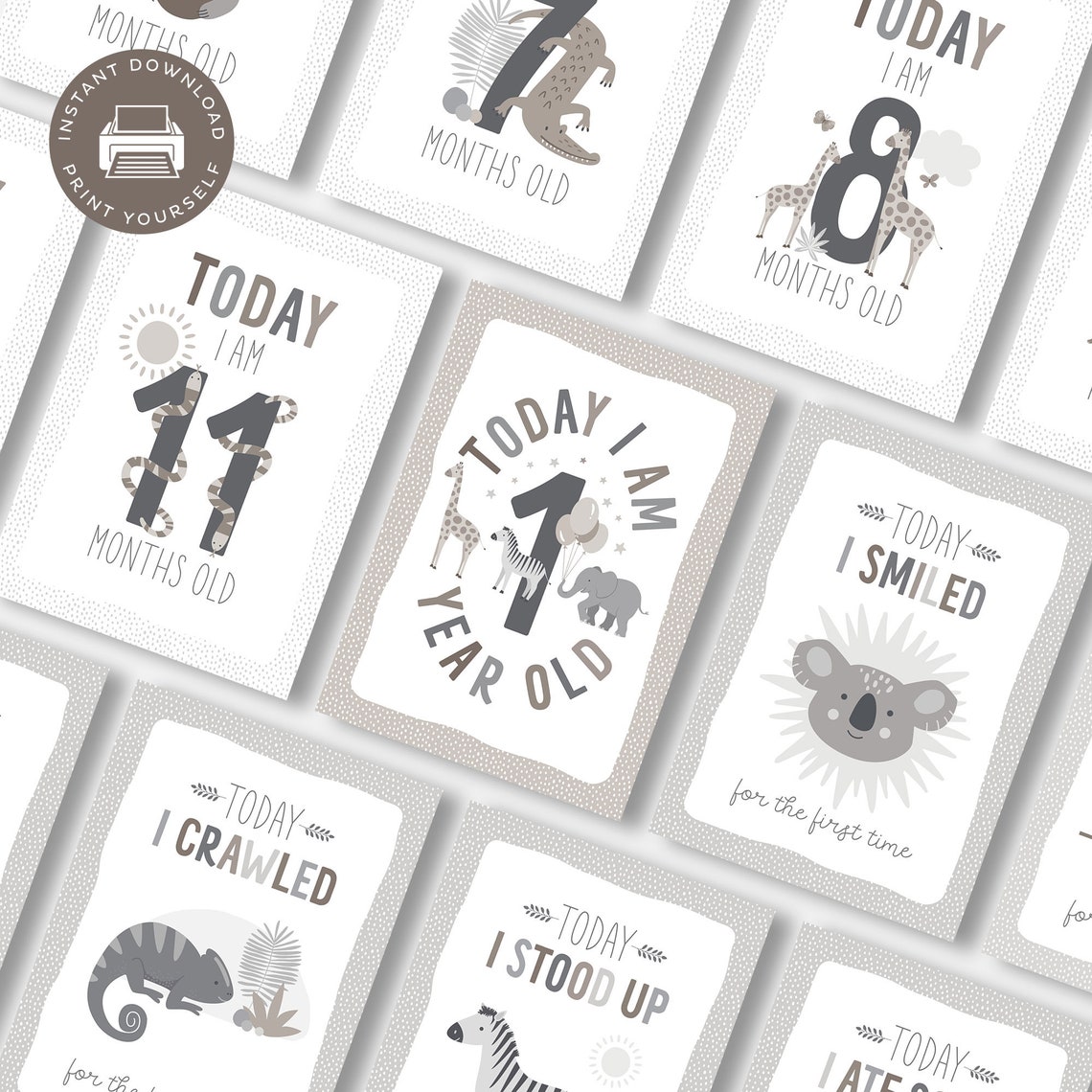 Printable Baby Milestone Cards Safari Animals Milestone Cards Printable ...