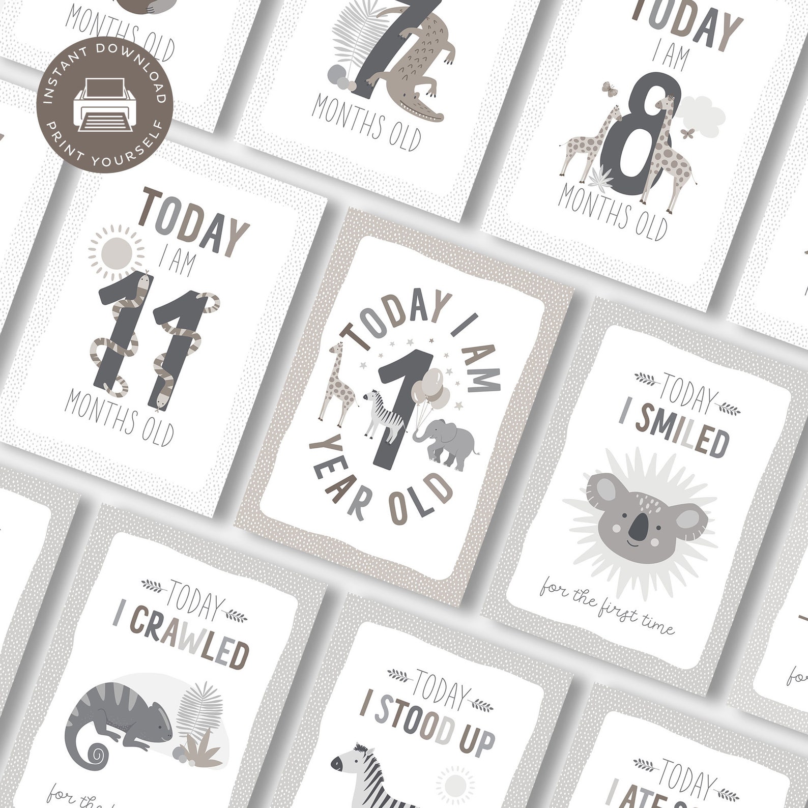 Printable Baby Milestone Cards Safari Animals Milestone Cards Printable ...