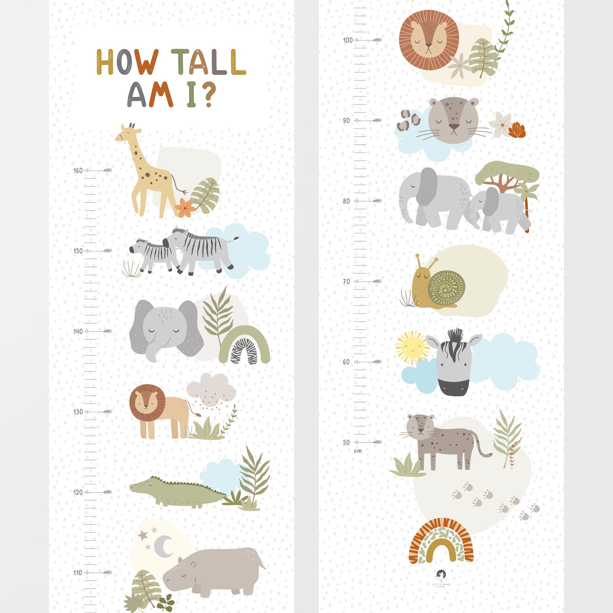 How Tall Am I Kids Height Chart Safari Theme Kids Wall Art Canvas ...