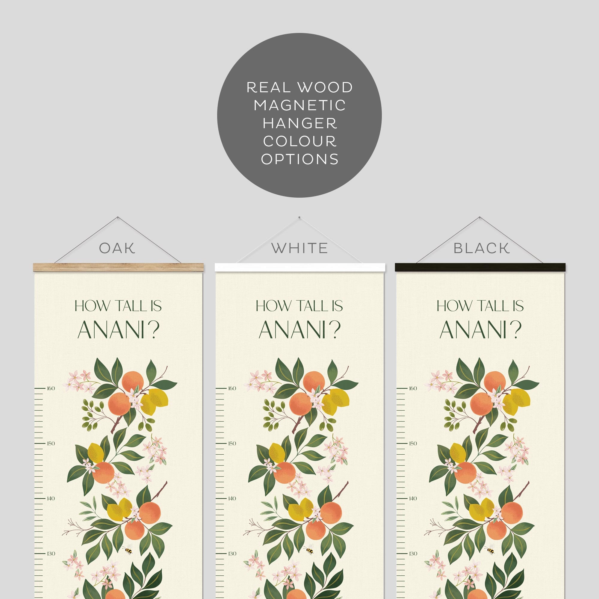 Personalised, Orange & Lemons Kids Height Chart Botanical Wall Art ...