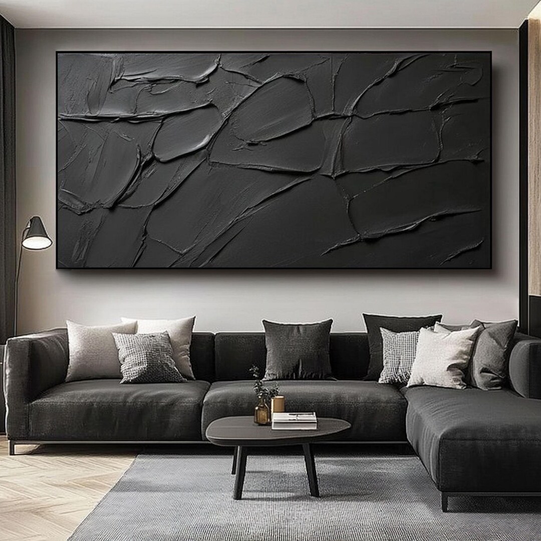 Modern 3D Textured Black Painting,black Wall Art,all Black Thick ...