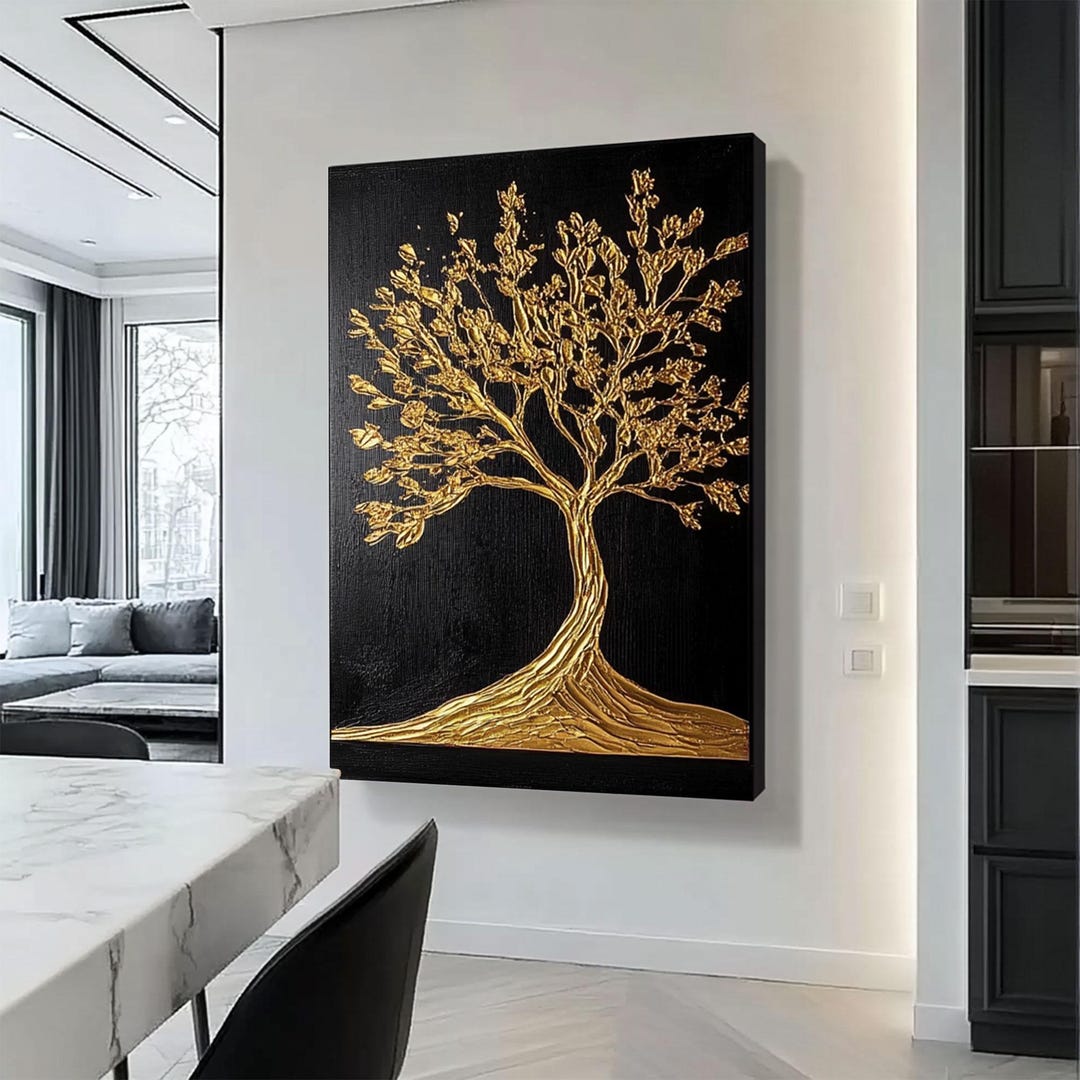 Orignal Gold Tree Artwork Black and Gold Tree Painting for Modern Home ...