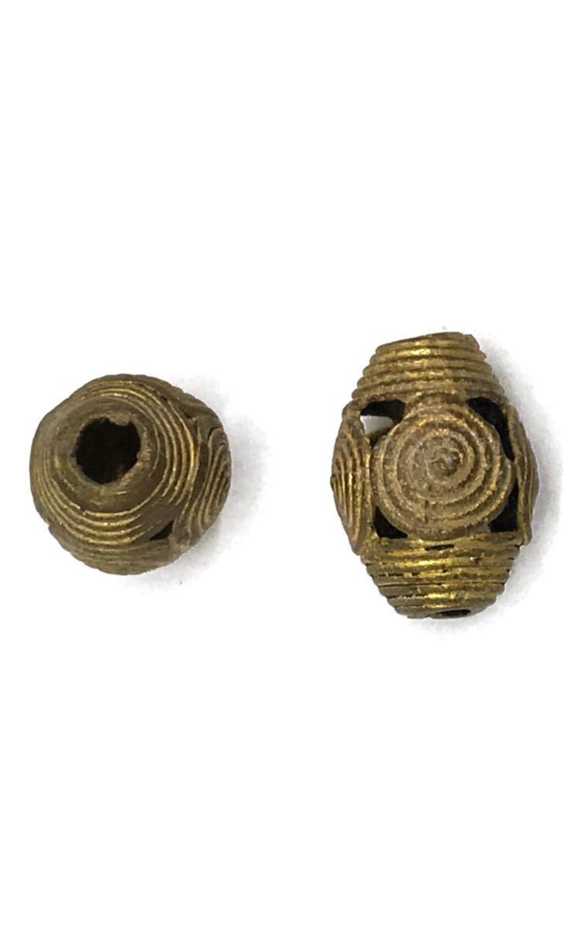 Ghanaian African Brass Bicone Bead pack of 2 20mm Length, 14mm Width ...