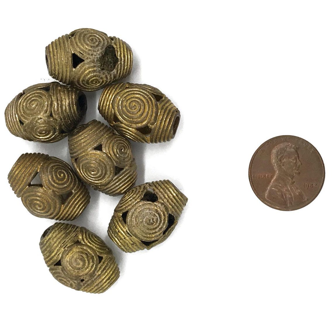 Ghanaian African Brass Bicone Bead pack of 2 20mm Length, 14mm Width ...