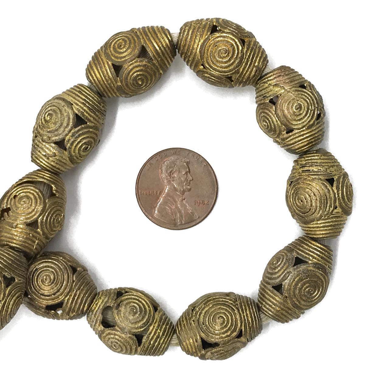 Ghanaian African Brass Bicone Bead pack of 2 20mm Length, 14mm Width ...