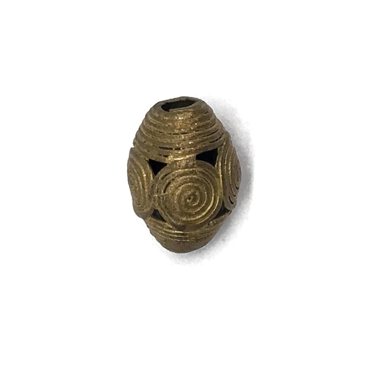 Ghanaian African Brass Bicone Bead pack of 2 20mm Length, 14mm Width ...