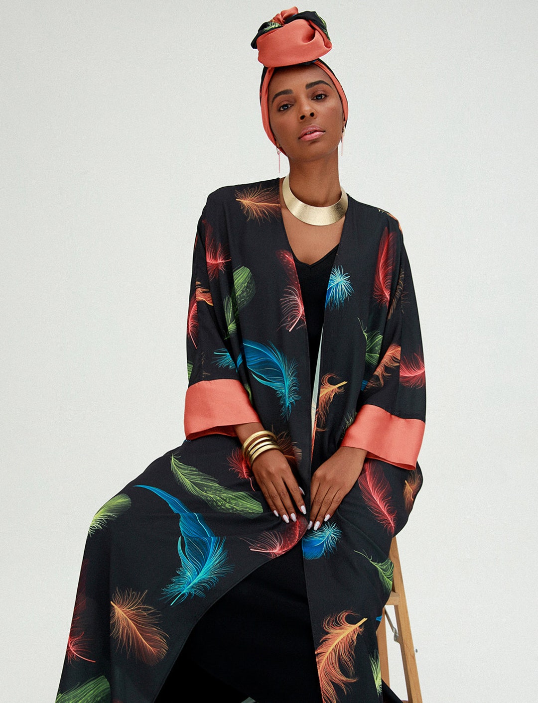Feather Print Kimono - Etsy