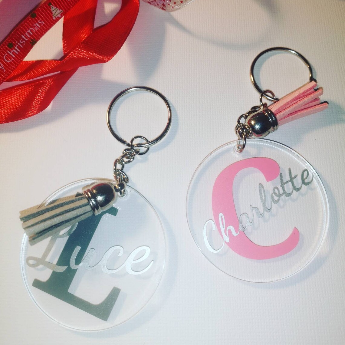 Personalised round acrylic key chain with tassle | Etsy