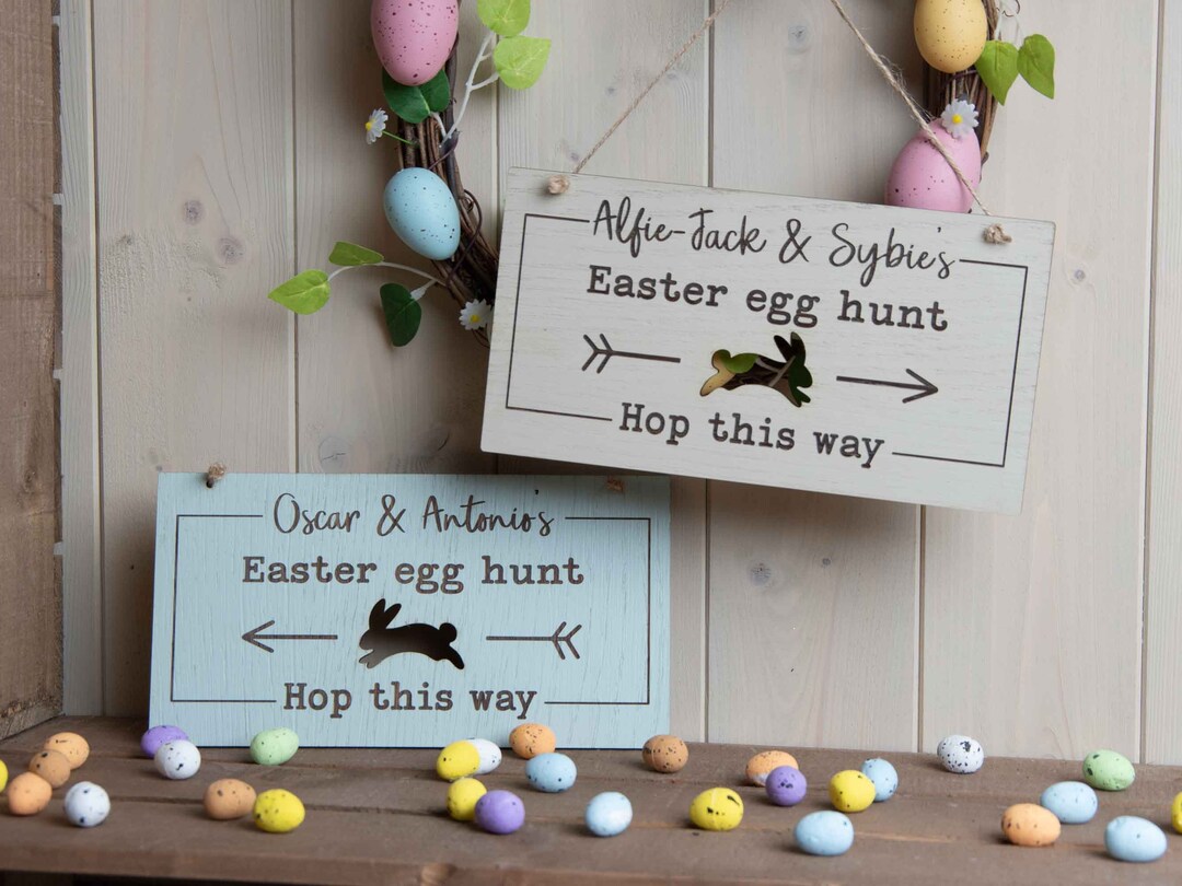 Personalised Easter Egg Hunt Sign, Easter Trail This Way Sign, Easter ...
