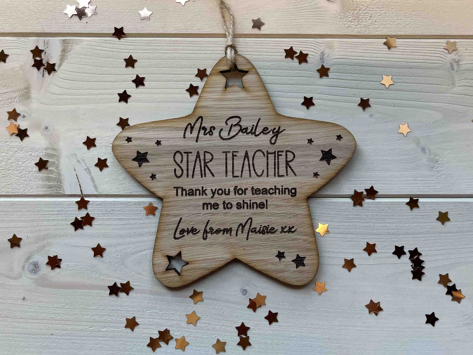 Personalised Thank You Teacher Gift, End of Term Star Teacher Sign ...