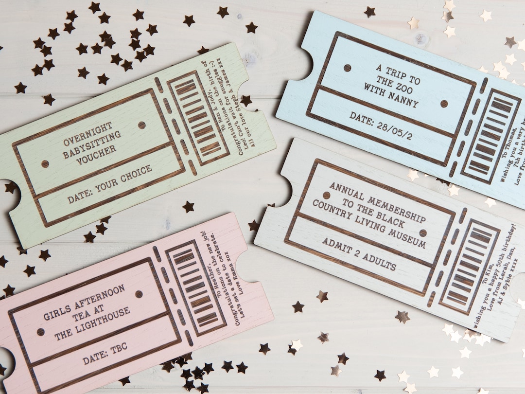 Personalised Wooden Gift Voucher Ticket, IOU Gift Card Coupon, Birthday ...