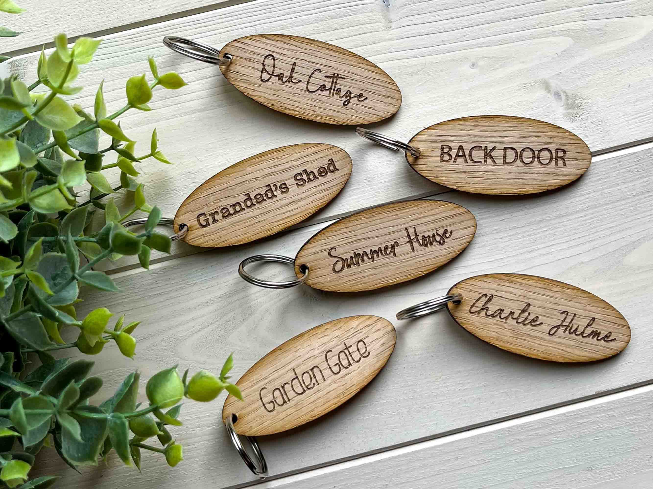 Personalised Oak Keyring Custom Key Fob Door Shed Garage - Etsy UK