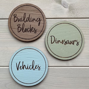 FULLY Personalised Wooden Signs, Round Wooden Labels, Storage Labels ...