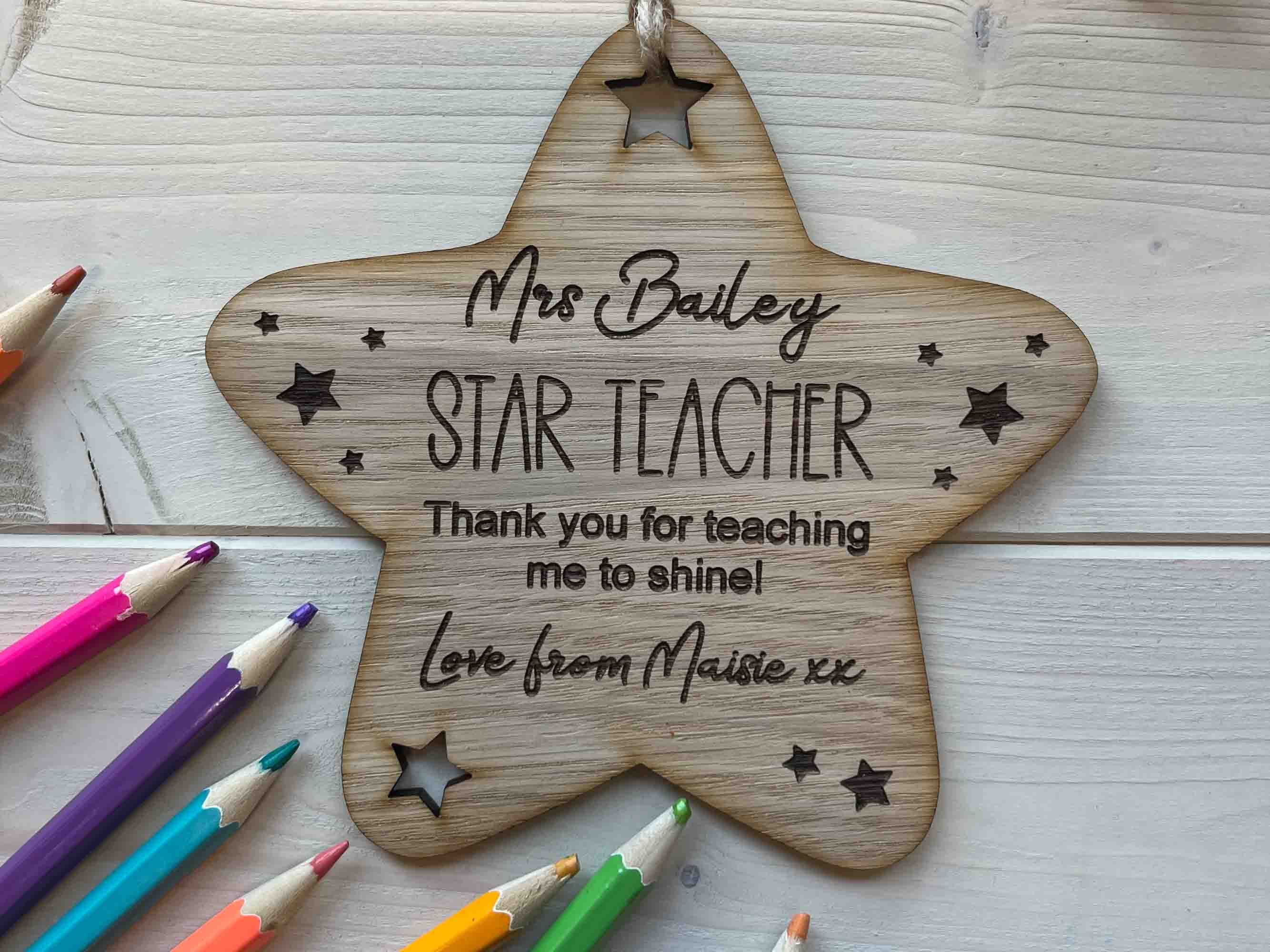 Personalised Thank You Teacher Gift, End of Term Star Teacher Sign ...