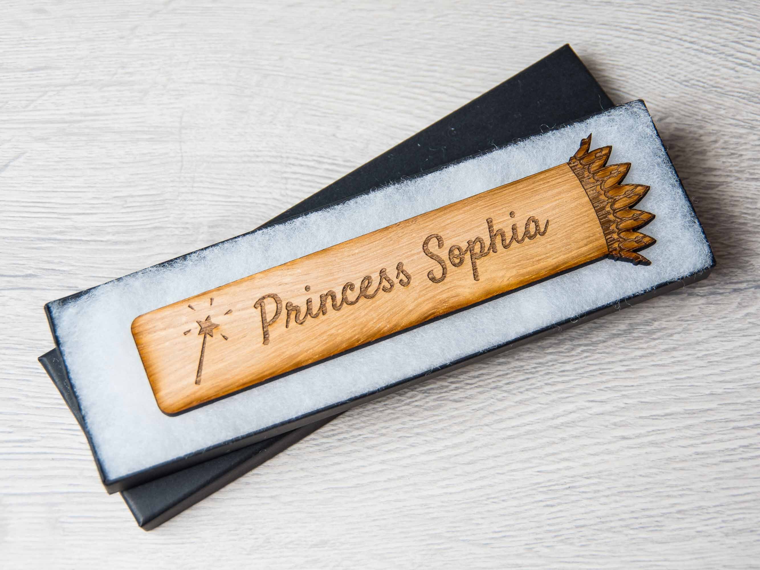 Children’s Personalised Princess Crown Bookmark, Girls Boys Wooden ...