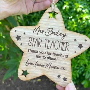 Personalised Thank You Teacher Gift, End of Term Star Teacher Sign ...