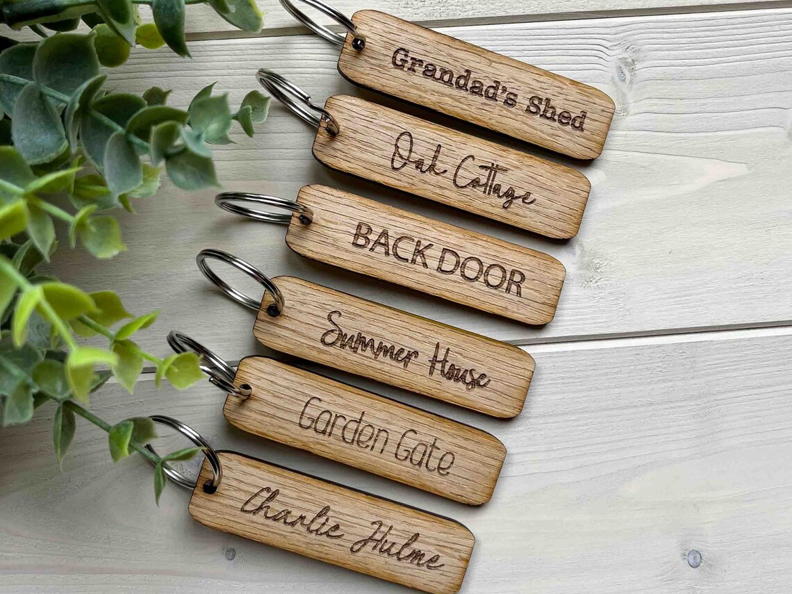Personalised Oak Keyring Custom Key Fob Door Shed Garage - Etsy UK