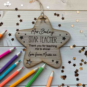 Personalised Thank You Teacher Gift, End of Term Star Teacher Sign ...