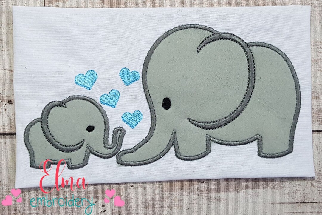 Elephant and Baby Elephant - Machine Embroidery Design - Applique ...