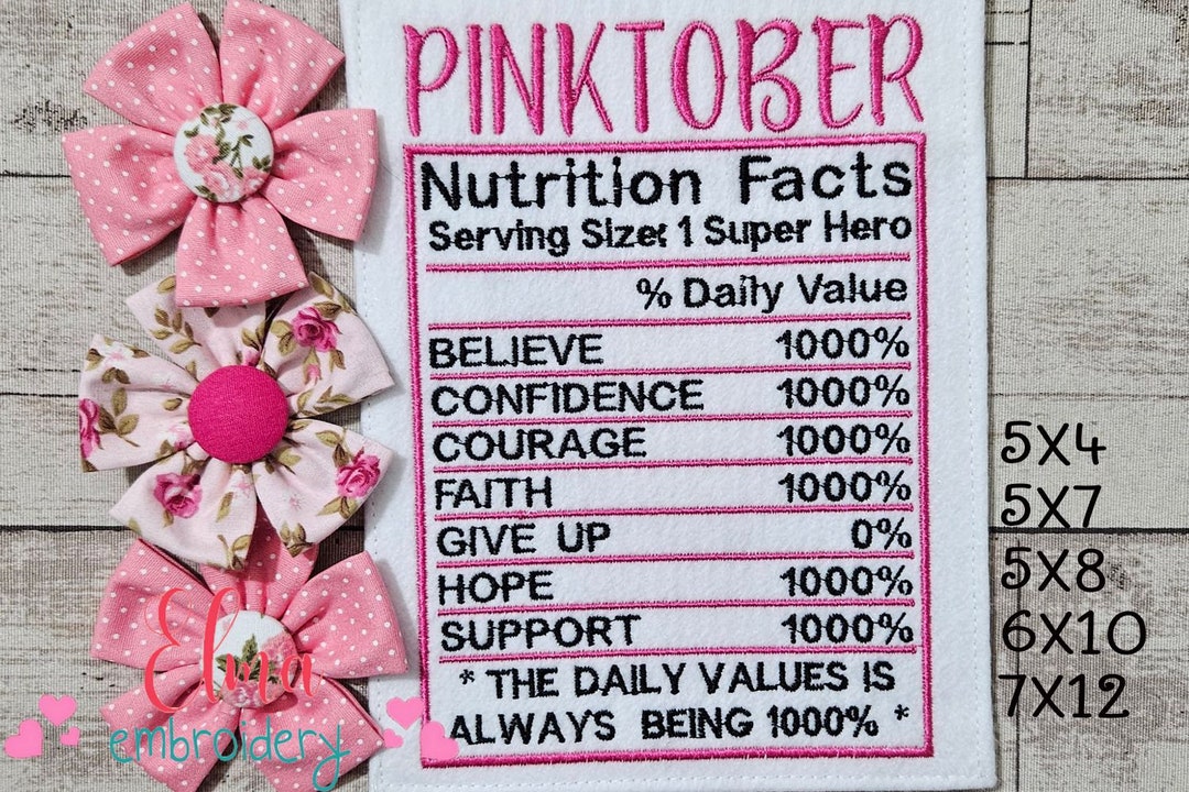 Pink October Nutrition Facts Machine Embroidery Design: Breast Cancer ...