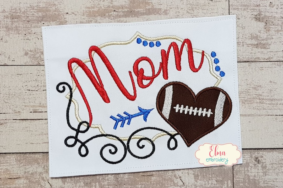 Football Mom - Applique Embroidery - 4x4 5x4 5x7 5x8 6x10 7x12 ...