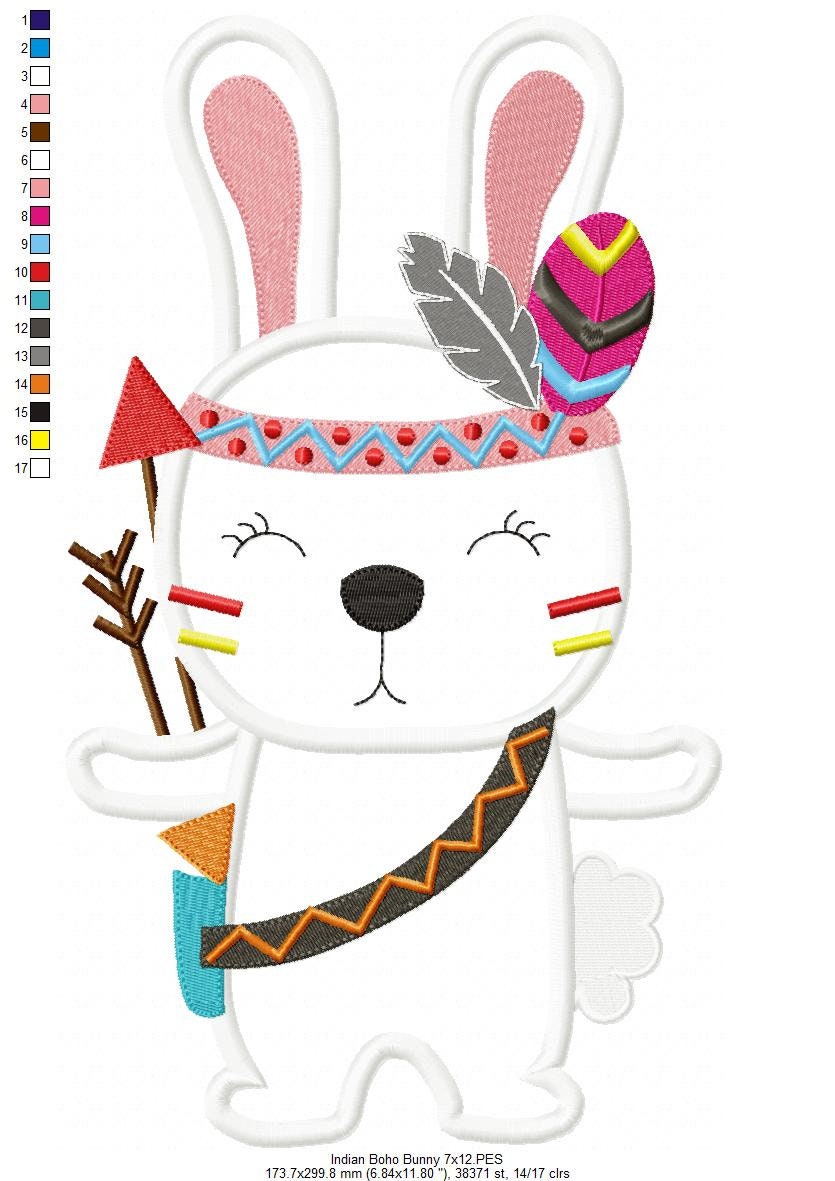 Indian Boho Bunny Machine Embroidery Design Applique - Etsy