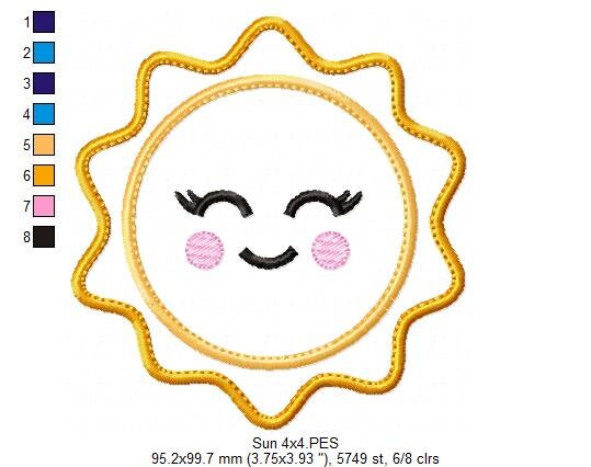 Happy Sun Sunshine Summer Machine Embroidery Design | Etsy