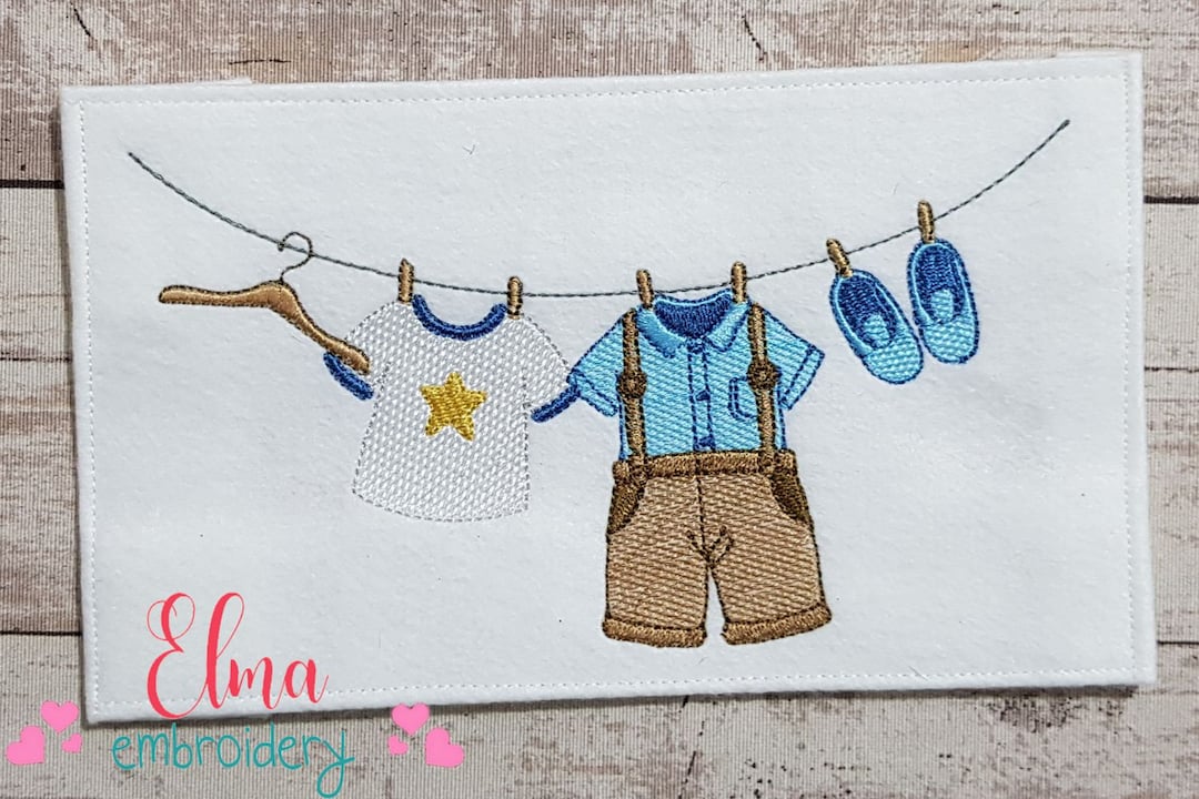 Baby Boy Clothesline Fill Stitch Machine Embroidery Design (5x4-7x12 ...