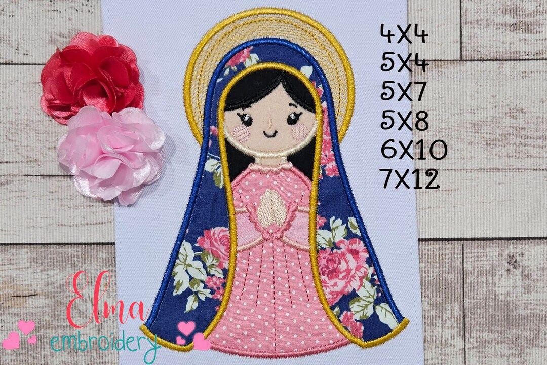 Angel - Our Lady Virgin Mary - Applique - 4x4 5x4 5x7 5x8 6x10 7x12 ...