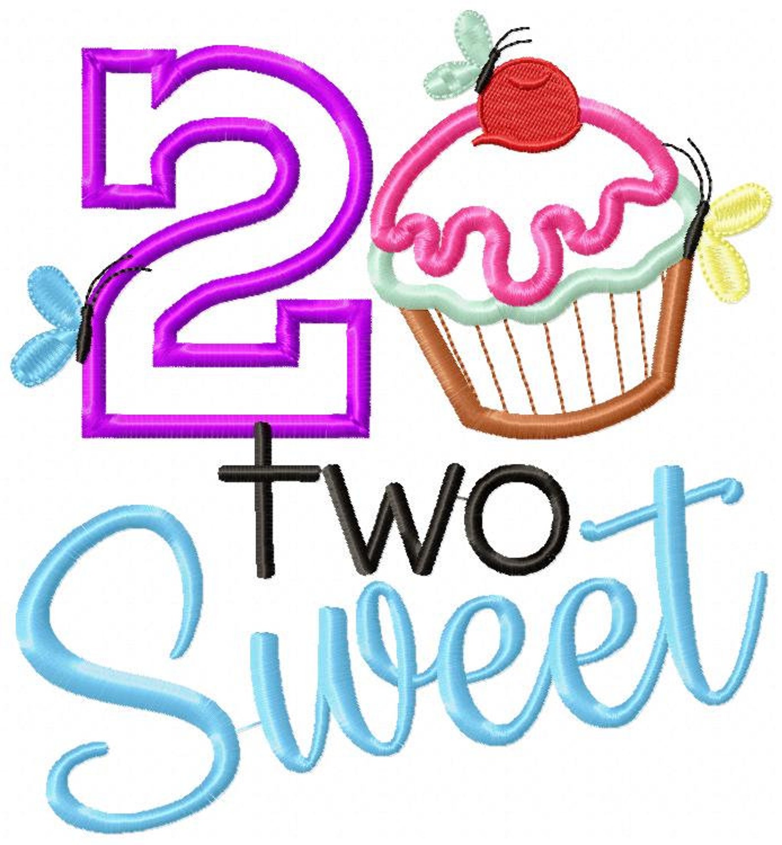 Two Sweet 2nd Birthday Cupcake Applique 4x4 5x5 6x6 7x7 - Etsy